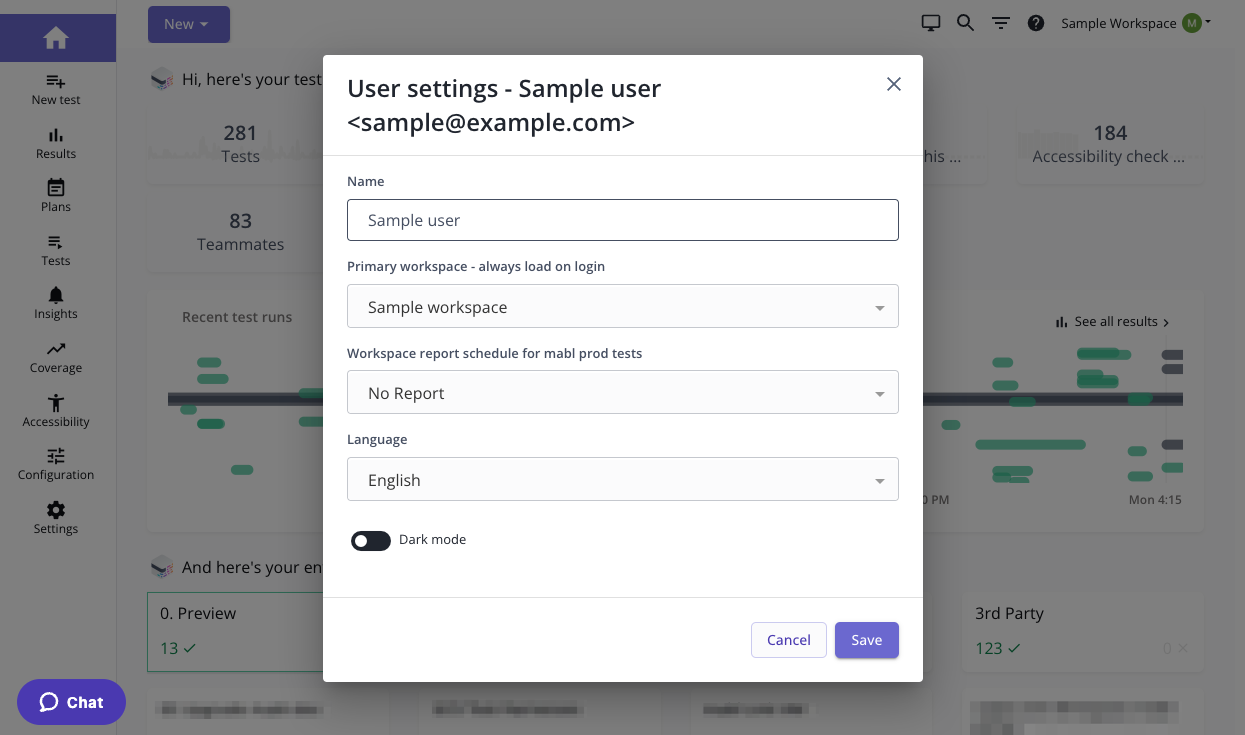 User settings – mabl help